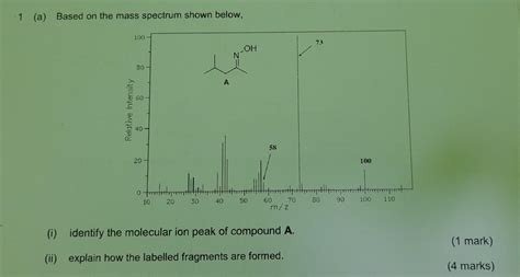 Solved 1 A Based On The Mass Spectrum Shown Below I Chegg