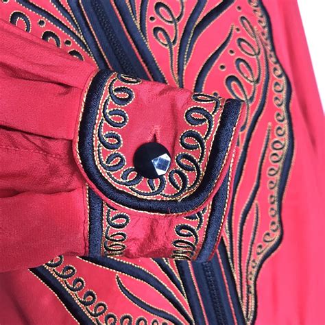 Vintage Bob Mackie Red Silk Wearable Art Long Jacket Gem