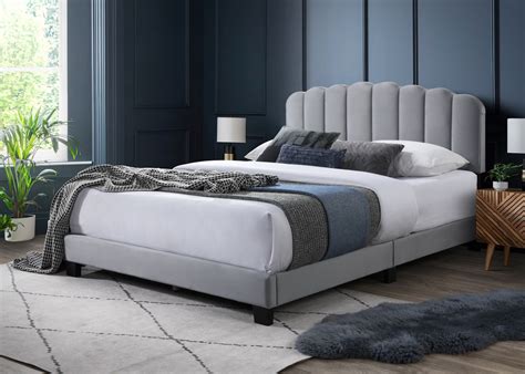 Lunar Grey Velvet Bed Frame Double Bed Factory Direct