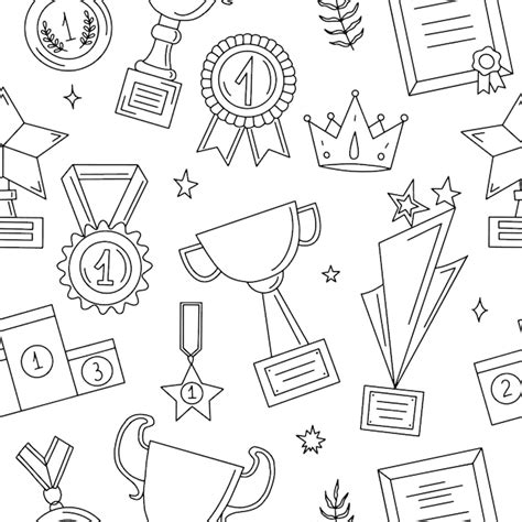 Premium Vector Seamless Background With Awards In Doodle Style Black