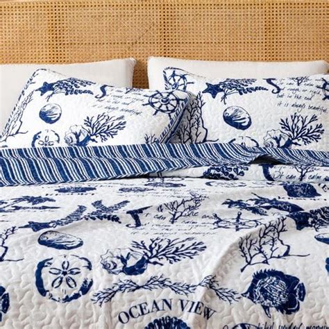 Full Queen Coastal Quilt Bedding Set Summer Coastal Quilt With Shams