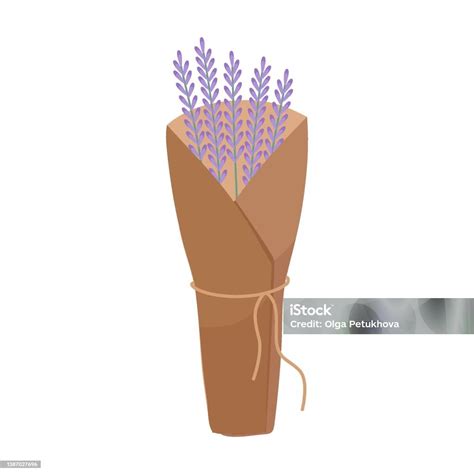 크래프트 페이퍼에 라벤더 꽃다발 벡터 그림이 격리되었습니다 디자인 또는 엽서용 0명에 대한 스톡 벡터 아트 및 기타 이미지 0명 갈색 갈색 용지 Istock