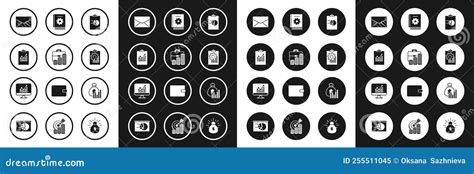 Set Clipboard With Graph Chart Briefcase And Coin Envelope User Manual Money Bag Diagram And