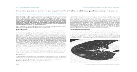 Pdf Investigation And Management Of The Solitary Pulmonary Nodule · Measurement Of Nodule Size