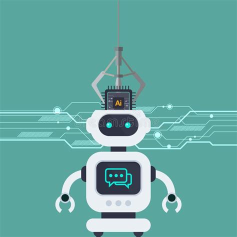 Robot Arm Put Ai Processing Chip Into Robot Head Stock Vector Illustration Of Industry Cyber