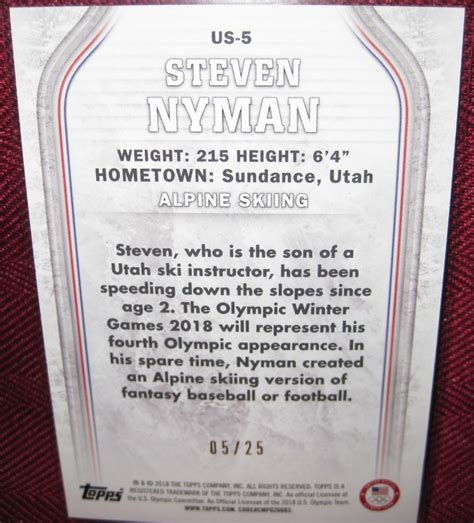 2018 Topps U S Olympics And Paralympics Us 5 Steven Nyman Gold 5 25 Ebay