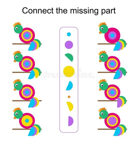 Connect The Missing Part Task For The Development Of Attention And Logic Stock Vector