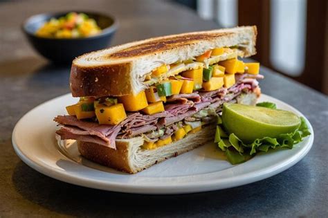 Cuban Sandwich With A Side Of Mango Salsa Realistic An Premium Ai