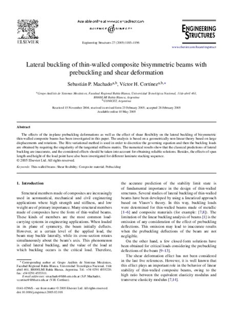 Pdf Lateral Buckling Of Thin Walled Composite Bisymmetric Beams With Prebuckling And Shear