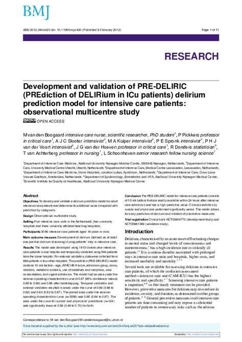 Pdf Pre Deliric Prediction Of Delirium In Icu Patients Development