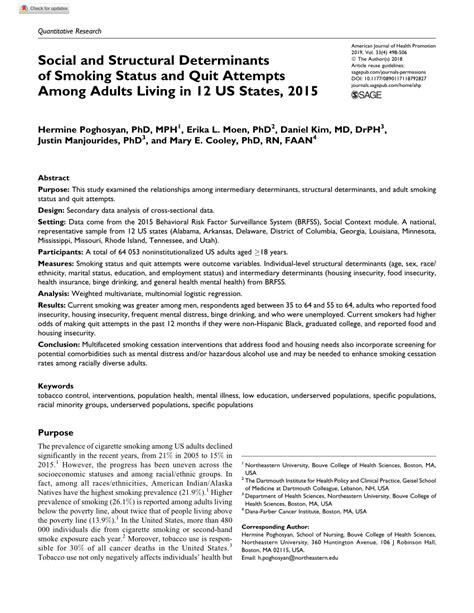 Pdf Social And Structural Determinants Of Smoking Status And Quit