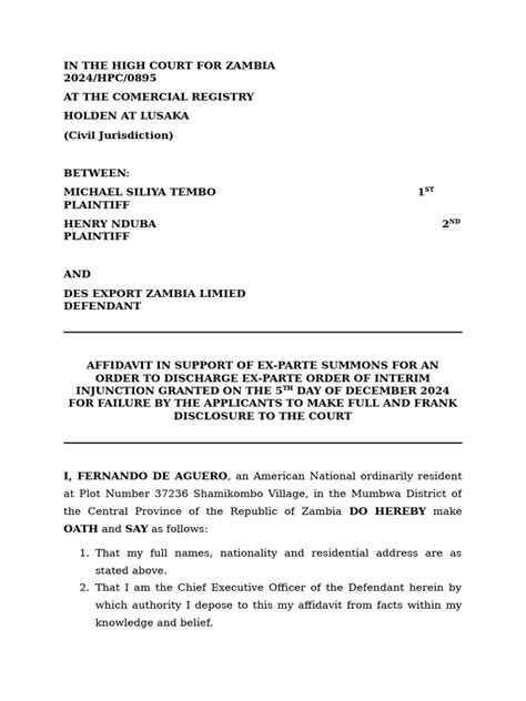 Affidavit In Support Of Summons To Discharge Injunction And To Dismiss