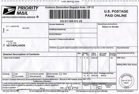 Printable Usps Customs Forms