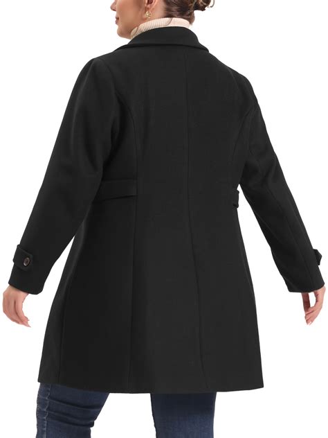 Unique Bargains Womens Plus Pea Coat Long Overcoat Elegant Winter