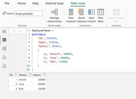 DATATABLE DAX Function In Power BI Ashish Coder