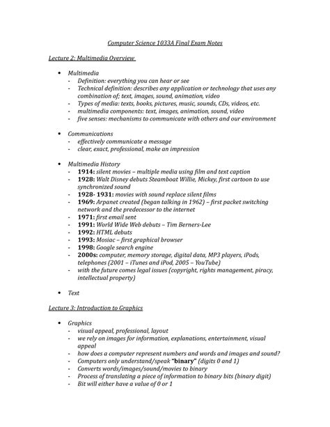 Computer Science 1033a Final Exam Notes Multimedia Components Text