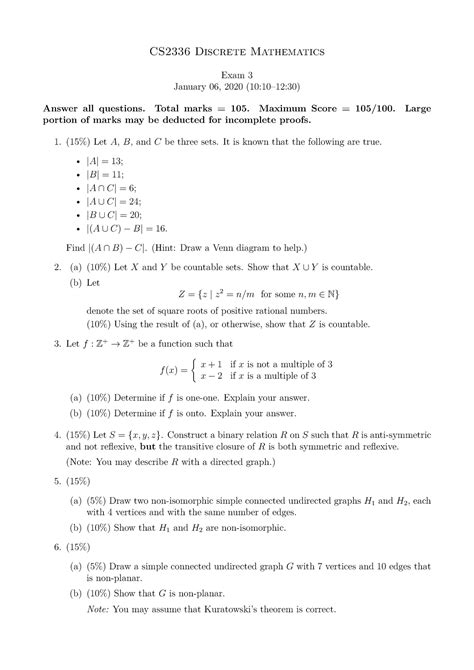 exam3 2020 lecture cs2336 discrete mathematics exam 3 january 06