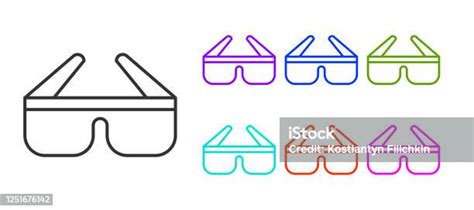흰색 배경에 격리 된 검은 줄 3d 시네마 안경 아이콘 다채로운 아이콘을 설정합니다 벡터 일러스트레이션 3에 대한 스톡 벡터