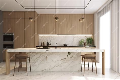 Premium Photo Kitchen In New Luxury Home With Quartz Waterfall Island