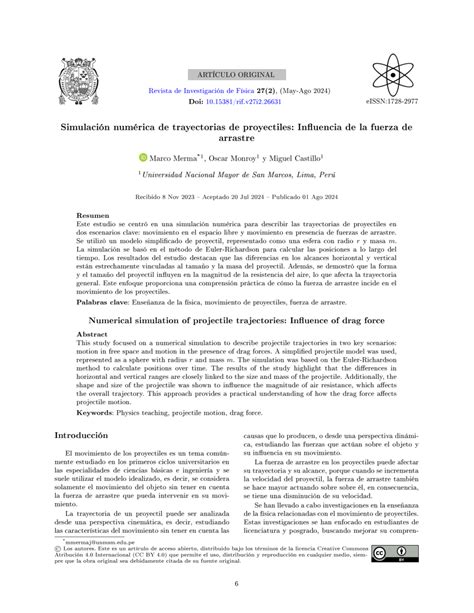 PDF Simulación numérica de trayectorias de proyectiles Influencia de
