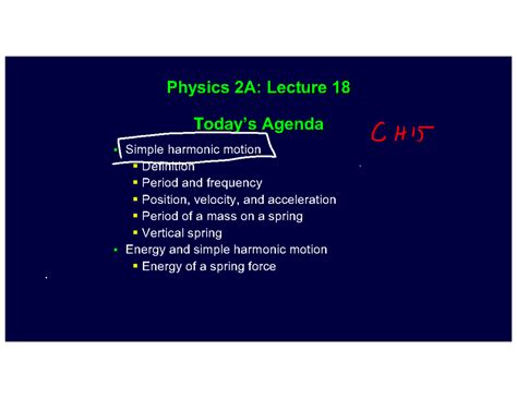 Lect18 Slides Oscillations I Physics 2a Lecture 18 Todays Agenda