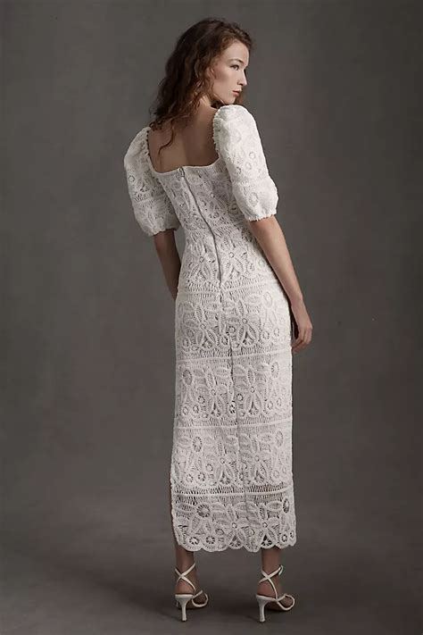 Saylor Keaton Puff Sleeve Crochet Lace Midi Dress Anthropologie