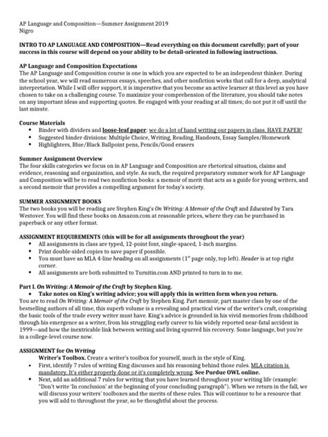 ap lang summer assignment 2019 pdf essays