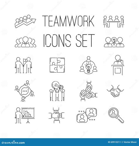 Business Teamwork Teambuilding Outline Icons Stock Vector