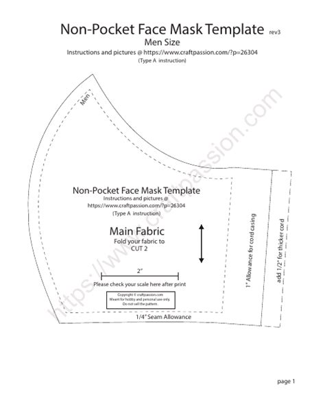 Non Pocket Face Mask Template Men Size Download Printable Pdf