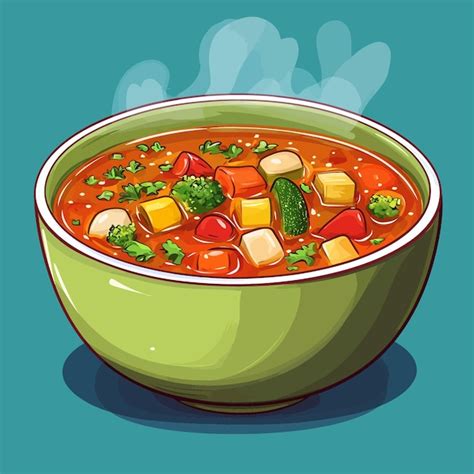 Whimsical Cartoon Of A Colorful Veggie Soup Vector Illustration