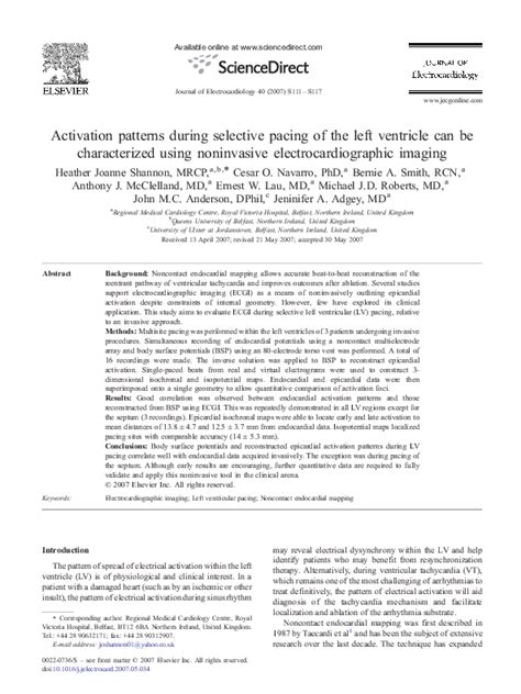 Pdf Activation Patterns During Selective Pacing Of The Left Ventricle Can Be Characterized