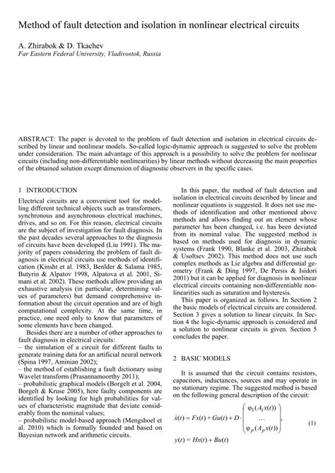 Pdf Method Of Fault Detection And Isolation In Nonlinear Electrical Circuits
