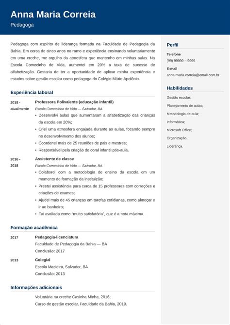 Modelo De Currículo De Pedagogia Objetivo E Exemplos