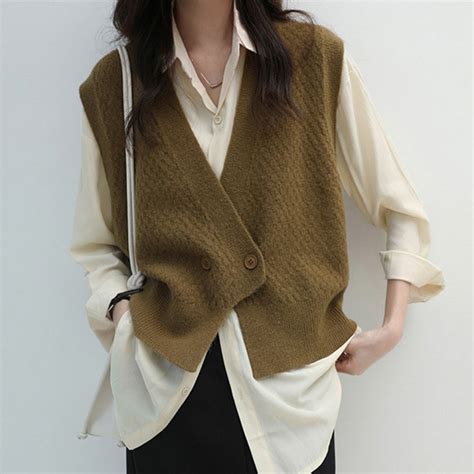 3컬러 레이어드 니트 베스트 조끼 스타일업 니트티 간절기조끼 패셔너블 아이템 루즈핏 니트