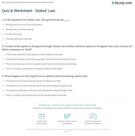 Quiz Worksheet Stokes Law Study Com