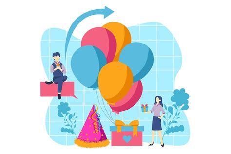 생일 파티 플래트 디자인 일러스트레이션 프리미엄 벡터