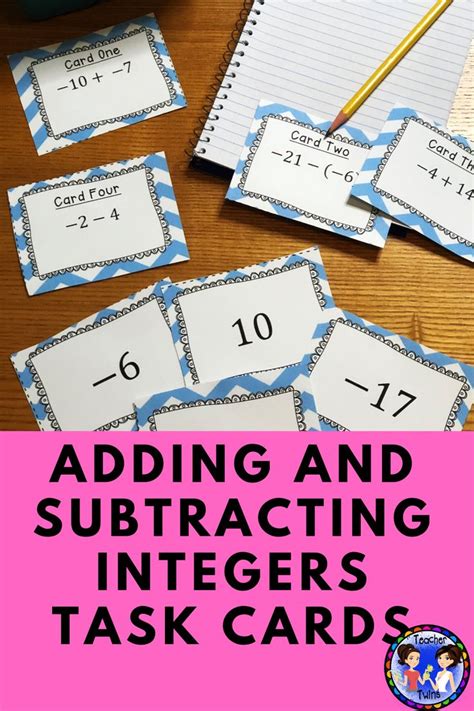 adding and subtracting integers digital and printable task cards