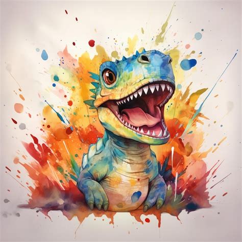 Premium AI Image Brightly Colored Dinosaur With Open Mouth And Sharp