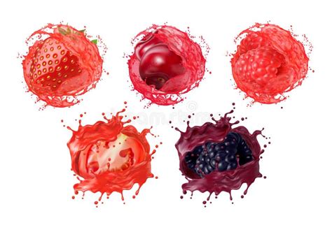 Tomato Strawberry Or Raspberry Berry Juice Splash Stock Vector