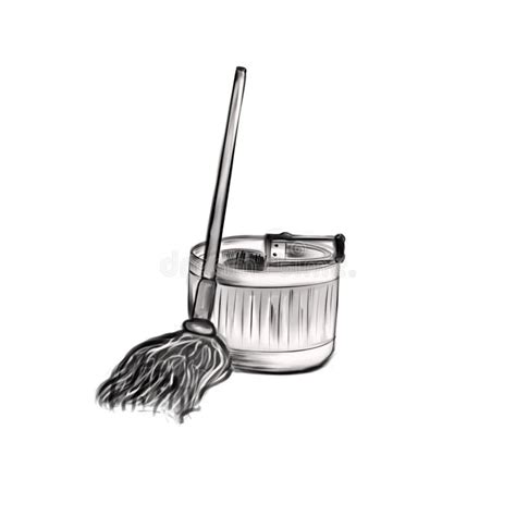 Sketch Hand Drawn Bucket And Mop Stock Illustration Illustration Of