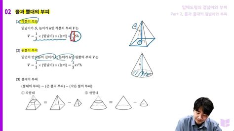 [수학대왕] 중학수학1 2 개념강의 입체도형 뿔과 뿔대의 겉넓이와 부피 20 25 Youtube