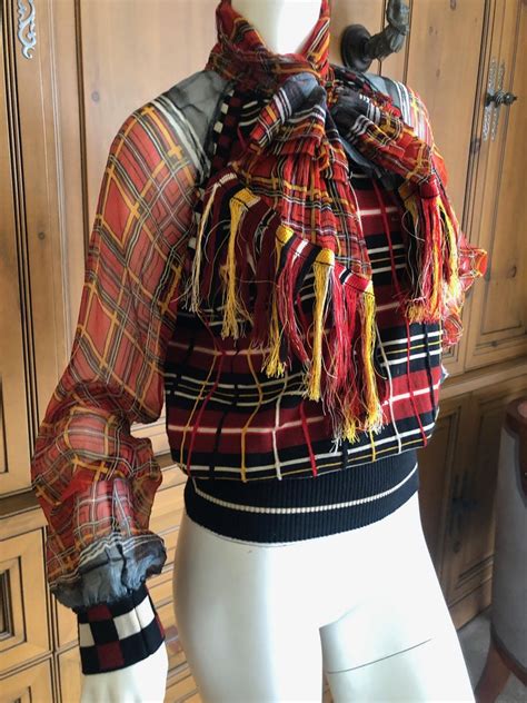 Jean Paul Gaultier Maille Femme 1987 Plaid Top W Sheer Poet Sleeves