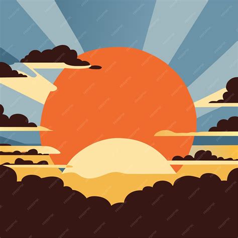 Premium Vector Cartoon Sunset Or Sunrise Gradient Sky With Clouds And Sun