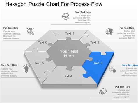 Hexagon Puzzle Chart For Process Flow Powerpoint Template Slide PowerPoint Shapes PowerPoint