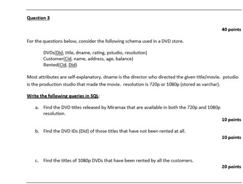 Solved Question 3 40 Points For The Questions Below Chegg