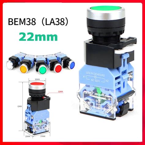 Push Button Switch 22mm Latching Momentary With Led White Red Green Blue Yellow Eur 4 46