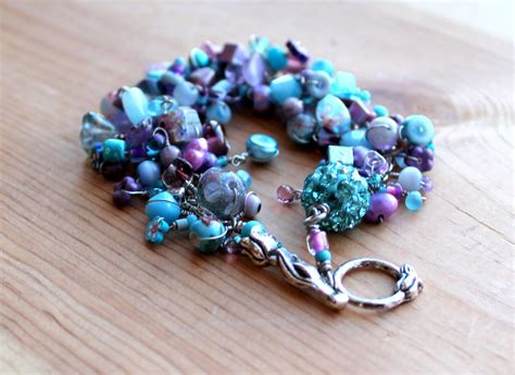 Blue And Purple Bracelet Beaded Bracelet Tulip Flower Etsy