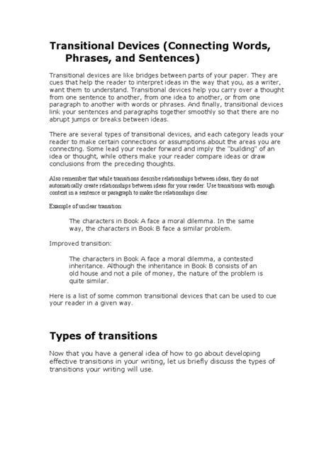 Transitional Devices Paragraph Sentence Linguistics