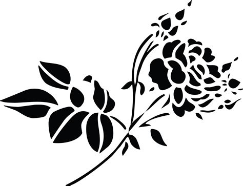 Free Clipart Of A Black And White Stem Of Roses