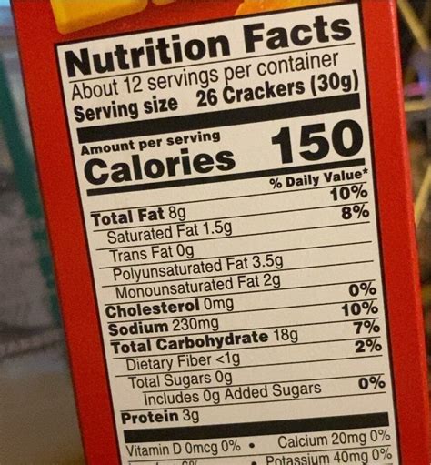 Cheez Its Nutrition Facts Free Printable Nutrition Facts